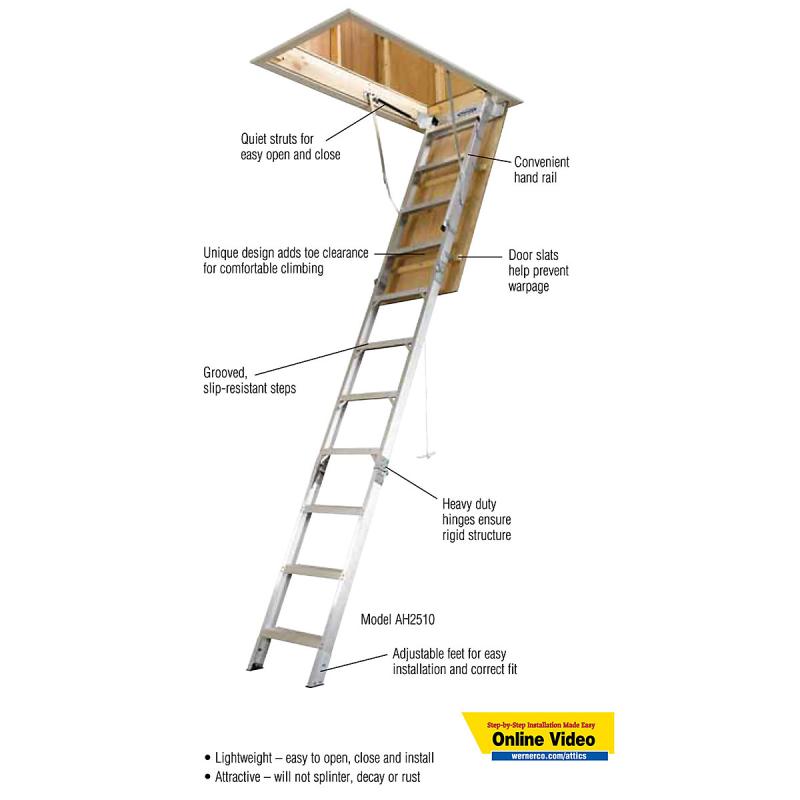 AH2210 Werner Co. AH2210 22.5" W x 54" L x 8-10' Ceiling Aluminum Attic ...